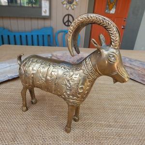 Mid Century Persian Ram or Ibex ~ Hieroglyphic Style Embossing on Brass ...