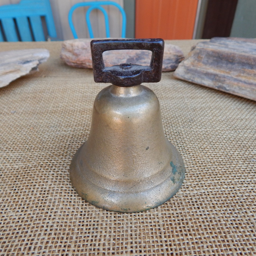 Vintage Heavy (11 Oz) Metal Brass Toned Bell With Cast Iron Loop ~ 3 3/ ...