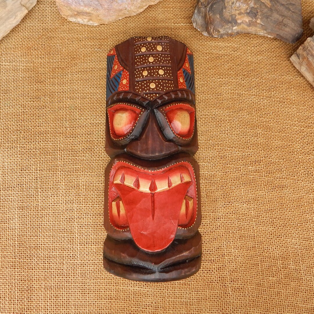 Vintage Carved Wood Face Totem ~ Bold Vibrant Colors Totem Pole Art ...