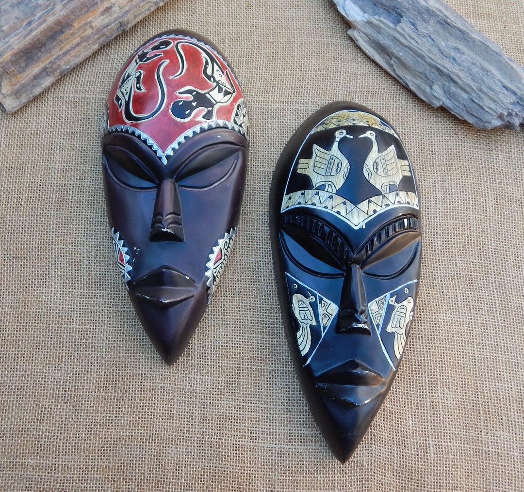 2 Large Tribal Masks / 2 Large Carved Composite Tribal Masks / Tribal ...