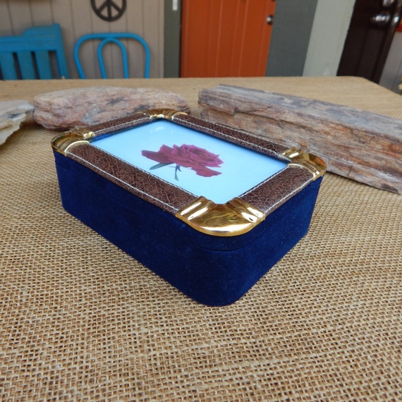 Royal Blue Velvet Photo Frame Jewelry Box ~ Faux Le… - Gem