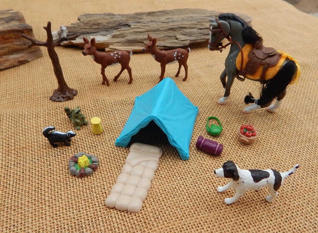14 Piece Hard Plastic Camping Playset ~ Outdoor Animal Hard Plastic ...