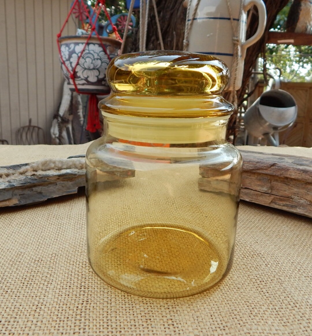 Light Amber Jar / Domed Lid Amber Jar / Vintage Amber Storage Jar ...