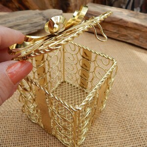 Gold Wire Trinket Box With Bow / Gold Wire Hinged Box / Gold Wire Gift ...