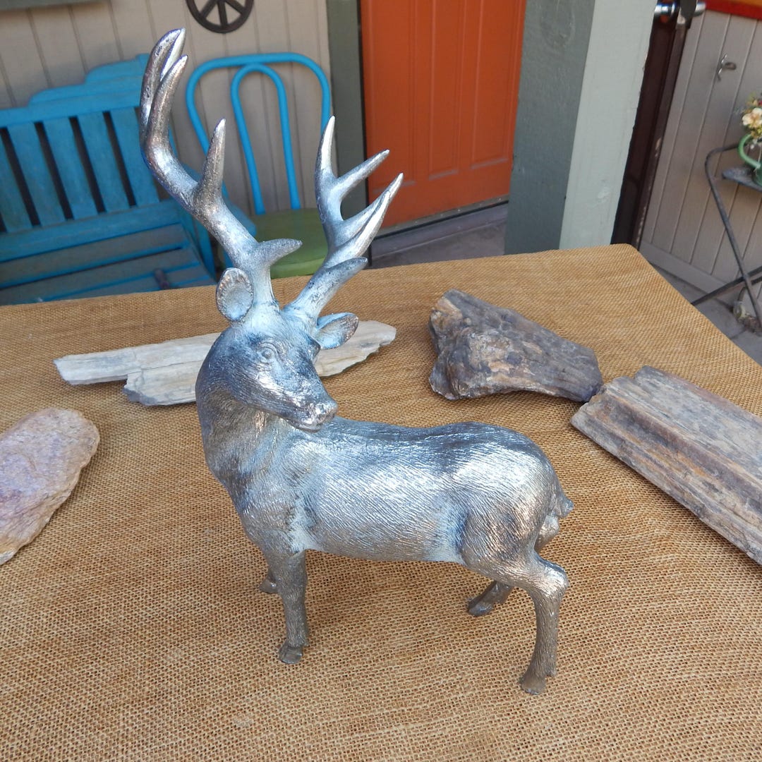 Large Silver Acrylic Stag ~ Antlered Stag Figure ~ Christmas Deer ...