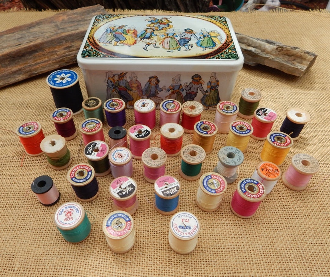 35 Vintage Wooden Spools of Thread & Vintage Tin / Vintage Spools and ...