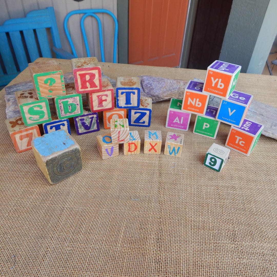 24 Vintage Child's Play Wooden Blocks Assorted Wooden Blocks Heavily ...
