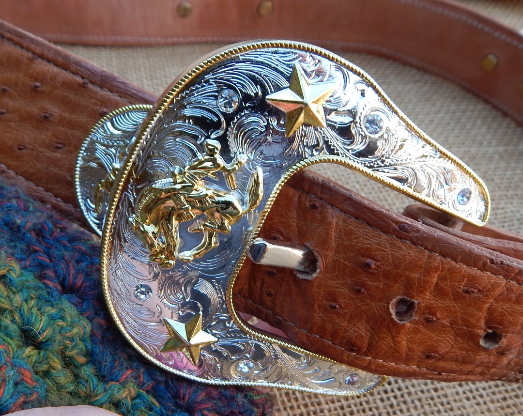 Bucking Bronco Buckle on Leather Belt ~ Slide ~ Tip ~ Concho's ...