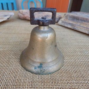 Vintage Heavy 11 Oz Metal Brass Toned Bell With Cast Iron Loop 3 3/4 ...