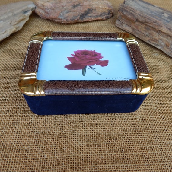 Royal Blue Velvet Photo Frame Jewelry Box ~ Faux Le… - Gem
