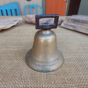 Vintage Heavy 11 Oz Metal Brass Toned Bell With Cast Iron Loop 3 3/4 ...