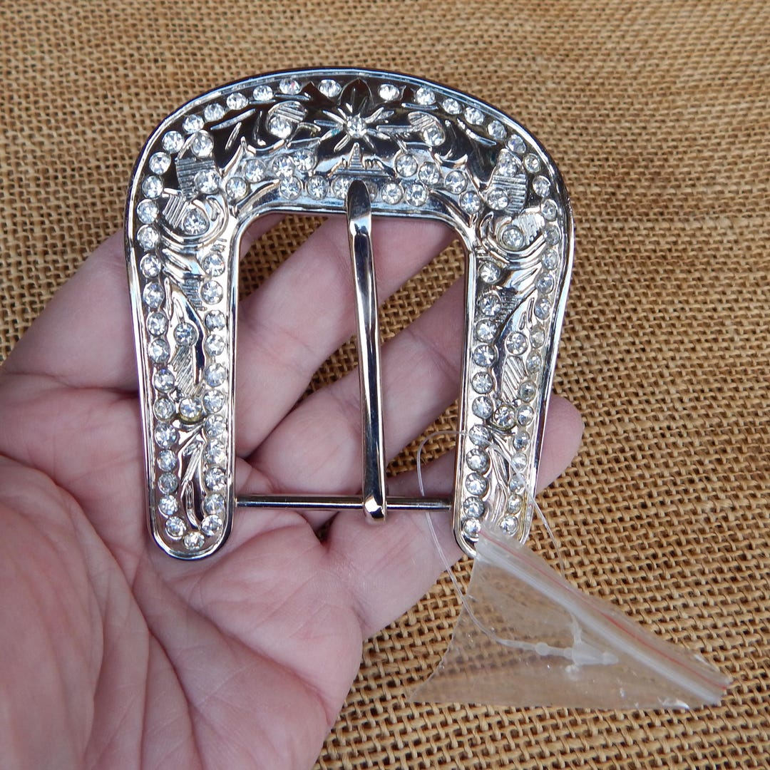 Large Rhinestone & Silver Toned Metal Belt Buckle ~ Iridescent ...