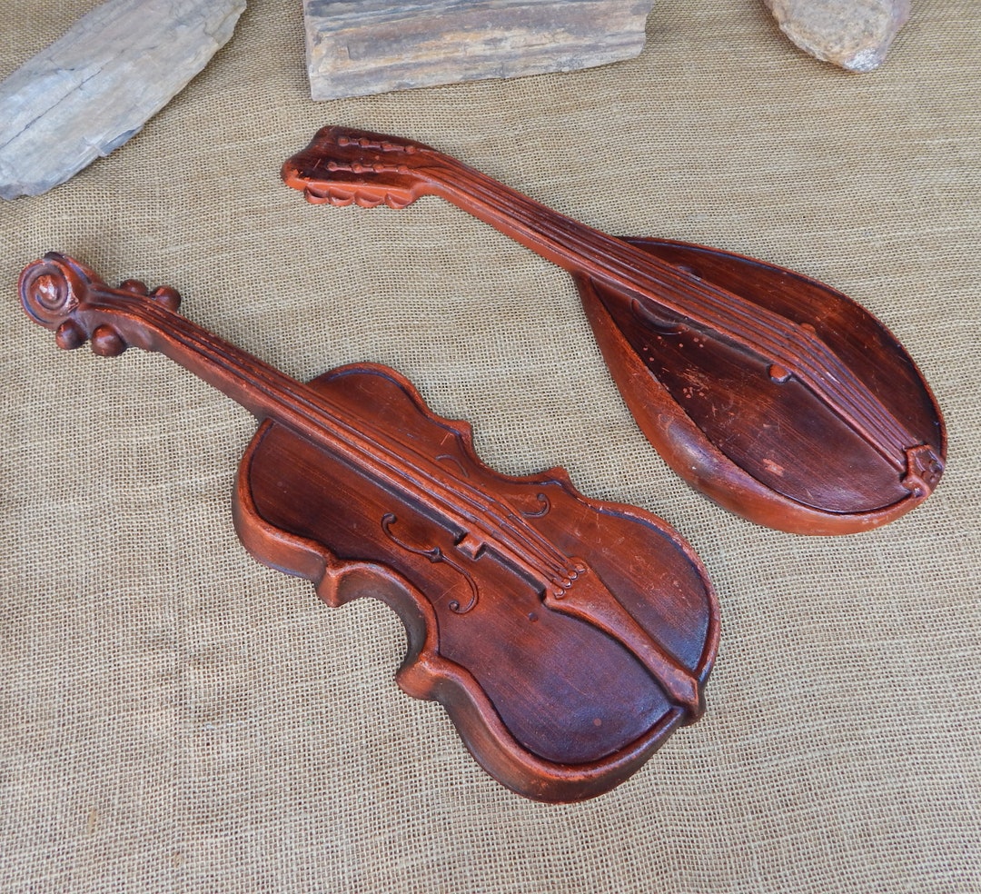 Pair of 1970's Royal Burnt Orange Fiddle & Mandolin Wall Hangings ...