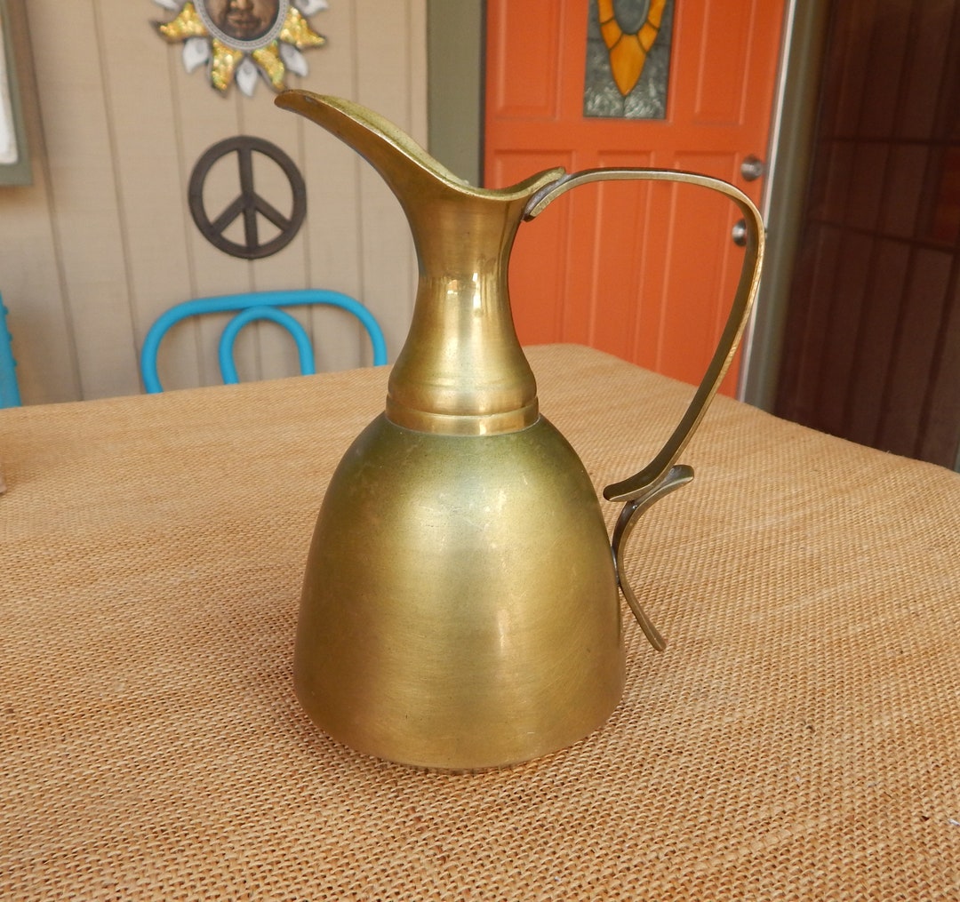 Simple Solid Brass Pitcher / Small Brass Pitcher With Simple Handle / 6 ...