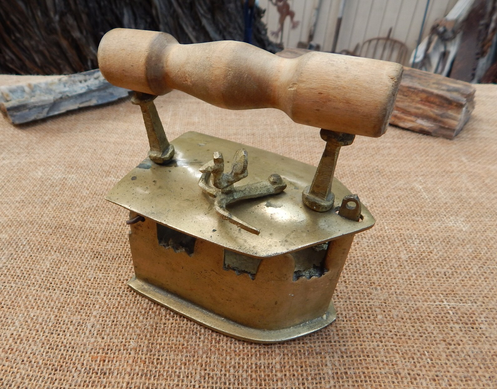 Vintage Brass Coal Fired Iron / Brass With Wood Handle & - Etsy