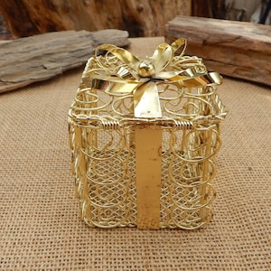 Gold Wire Trinket Box With Bow / Gold Wire Hinged Box / Gold Wire Gift ...