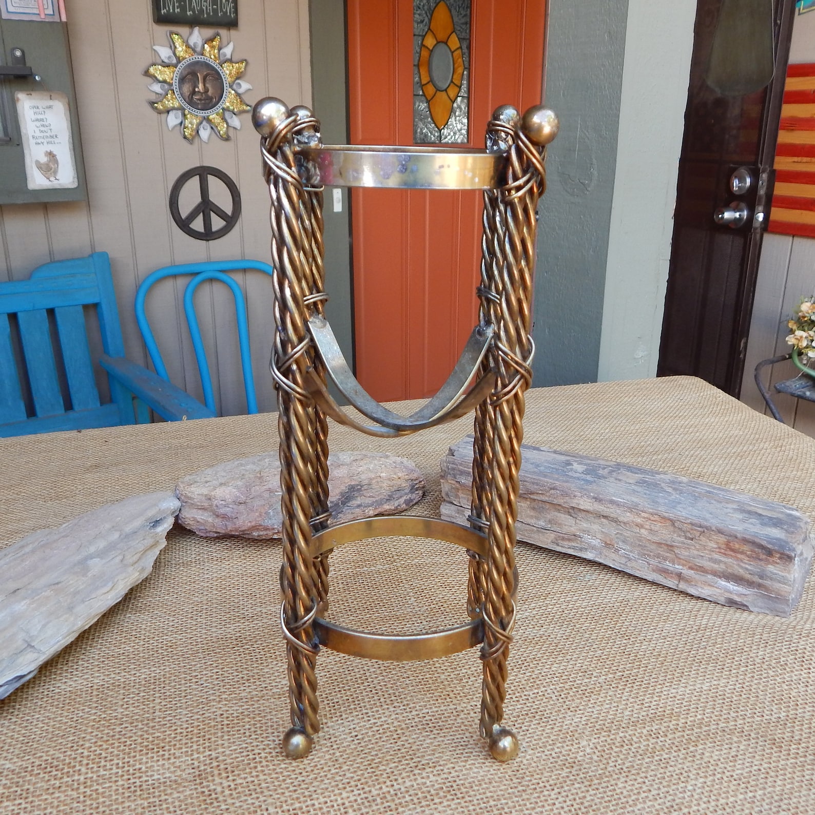 Twisted Rope Candle Stand Antique Brass Finish Candle Stand or Orb ...