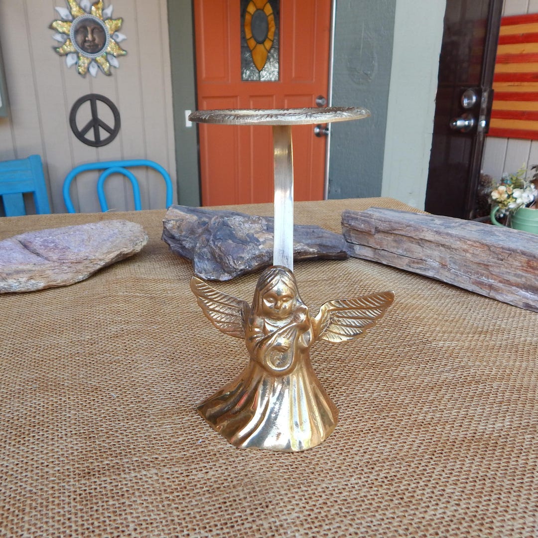 Vintage Solid Brass Angel With Halo & Lute Orb or Candle Holder ~ Angel ...