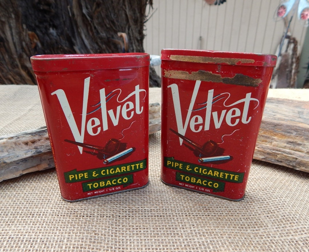 2 Velvet Tobacco Tins / Mid Century Velvet Pipe & Cigarette Tobacco Tin ...