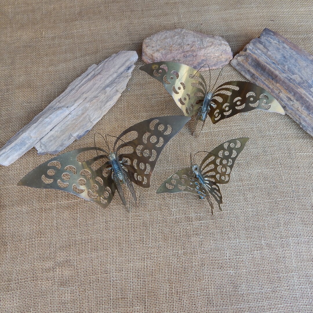 3 Solid Brass Butterflies ~ 3 Graduated Sizes Free Standing Brass ...