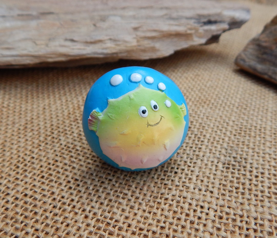 Whimsical Puffer Fish Knob / Colorful Puffer Fish Knob / Ocean or Beach ...