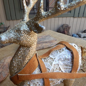 Gold Glitter Reindeer With Metal Sleigh / Large Reindeer Sleigh Holiday ...