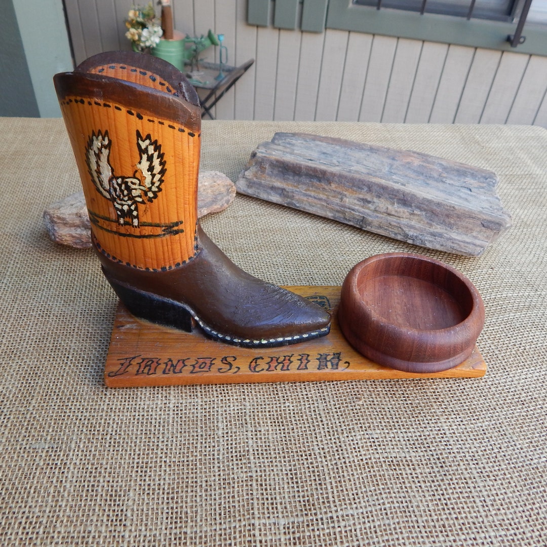 Wooden Cowboy Boot With Coin Dish ~ Dresser or Desk Decor / Made in ...