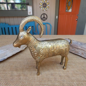 Mid Century Persian Ram or Ibex ~ Hieroglyphic Style Embossing on Brass ...