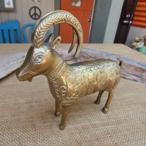 Mid Century Persian Ram or Ibex ~ Hieroglyphic Style Embossing on Brass ...