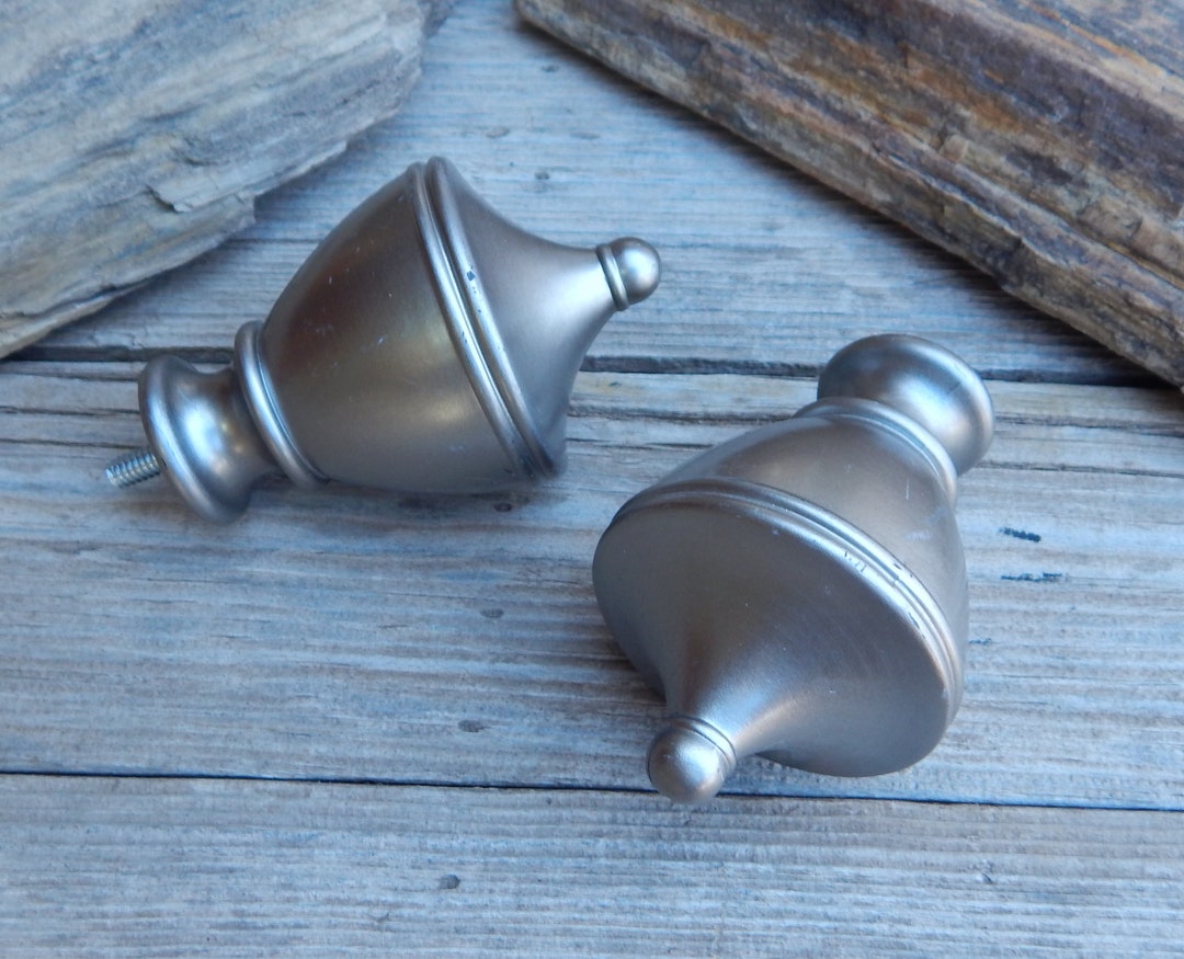 Pair of Silver Finish Finials / 2 Finials Silver Finish / Two 4" X 2 1/ ...