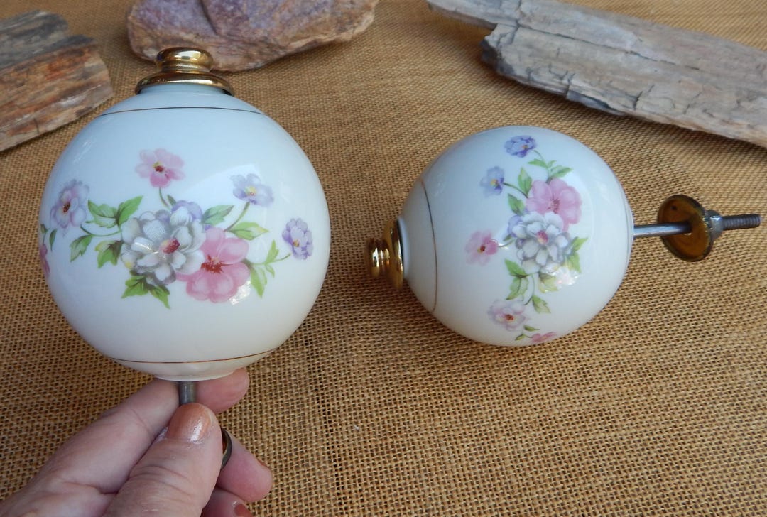 Large Floral Ceramic Bed Post Finials Vintage Ceramic Ball Bed Post ...
