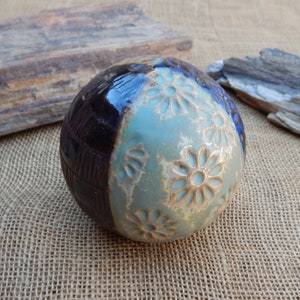 Decorative Ceramic Orb / Solid Pour Glazed Floral Ceramic Orb / 4 Panel Decorative Solid Ceramic ...