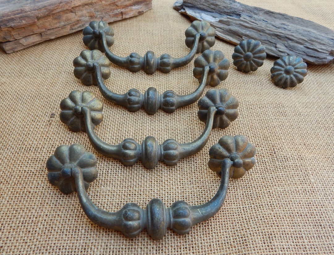 4 Vintage Brass Swing Bail Pull Handles With Floral Bail - Etsy