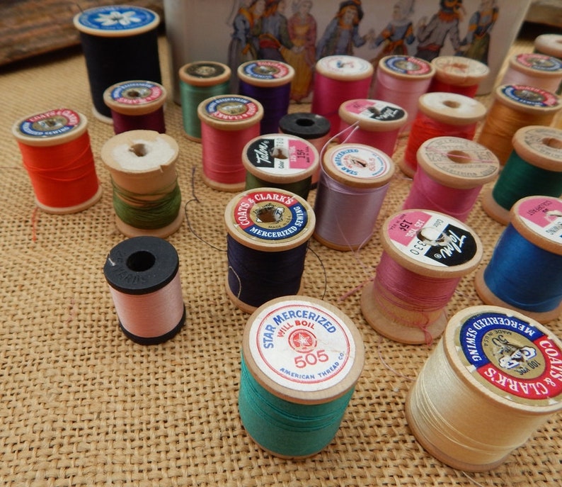 35 Vintage Wooden Spools of Thread & Vintage Tin / Vintage Spools and ...