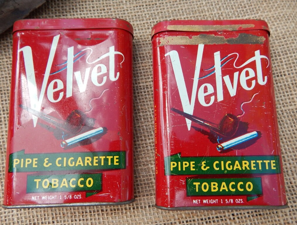 2 Velvet Tobacco Tins / Mid Century Velvet Pipe & Cigarette | Etsy