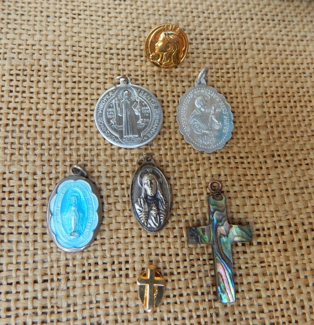 7 Religious Medals / Catholic Religious Medals / Abalone Cross ...