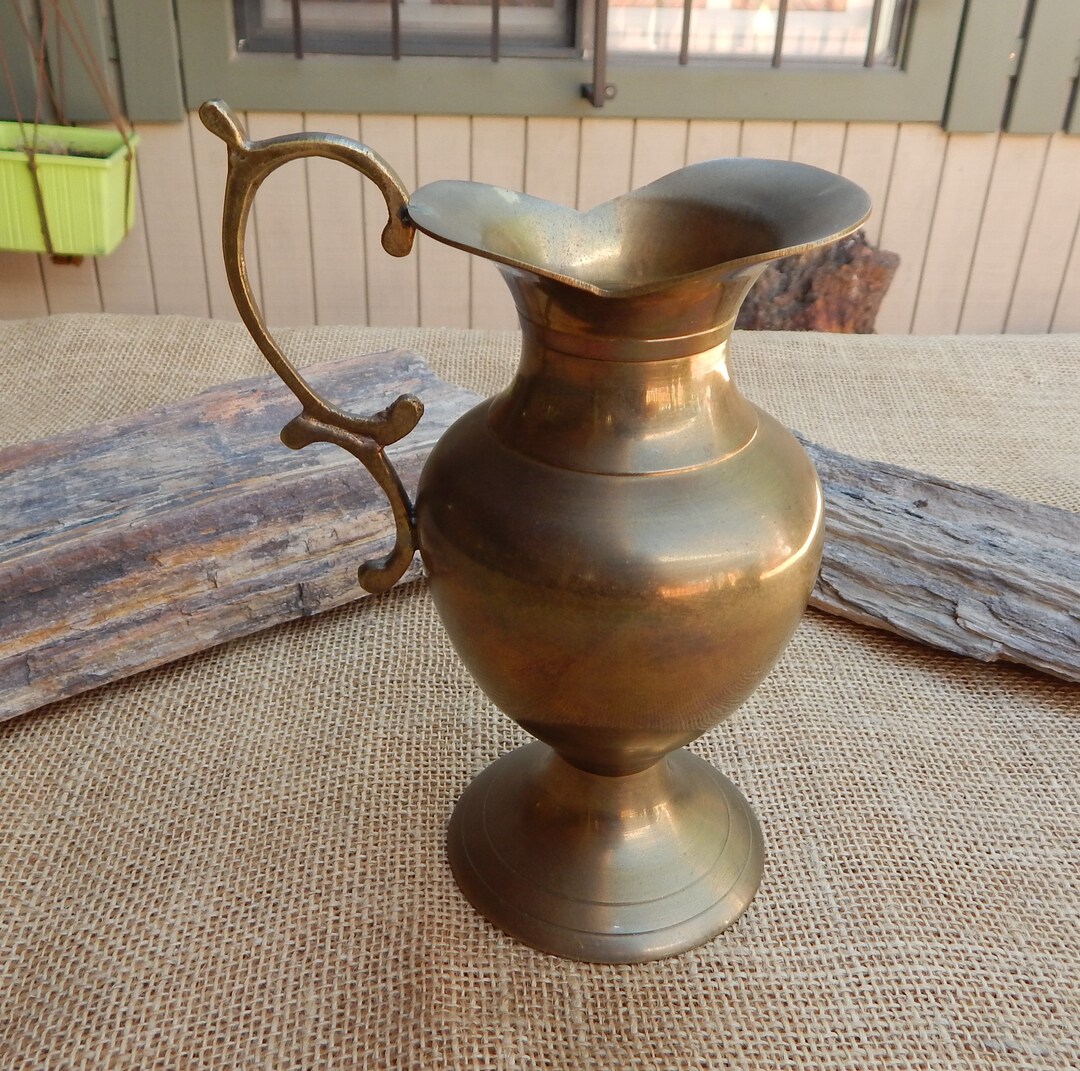 Simple Solid Brass Pitcher / Small Brass Pitcher With Ornate Handle / 7 ...