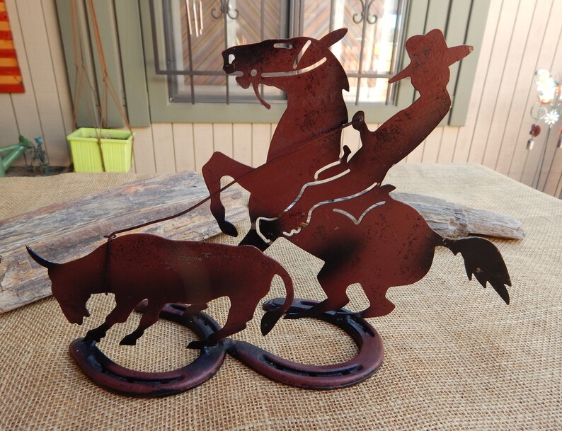 3-D Cowboy on Horse Roping a Steer Sheet Metal Silhouette on - Etsy