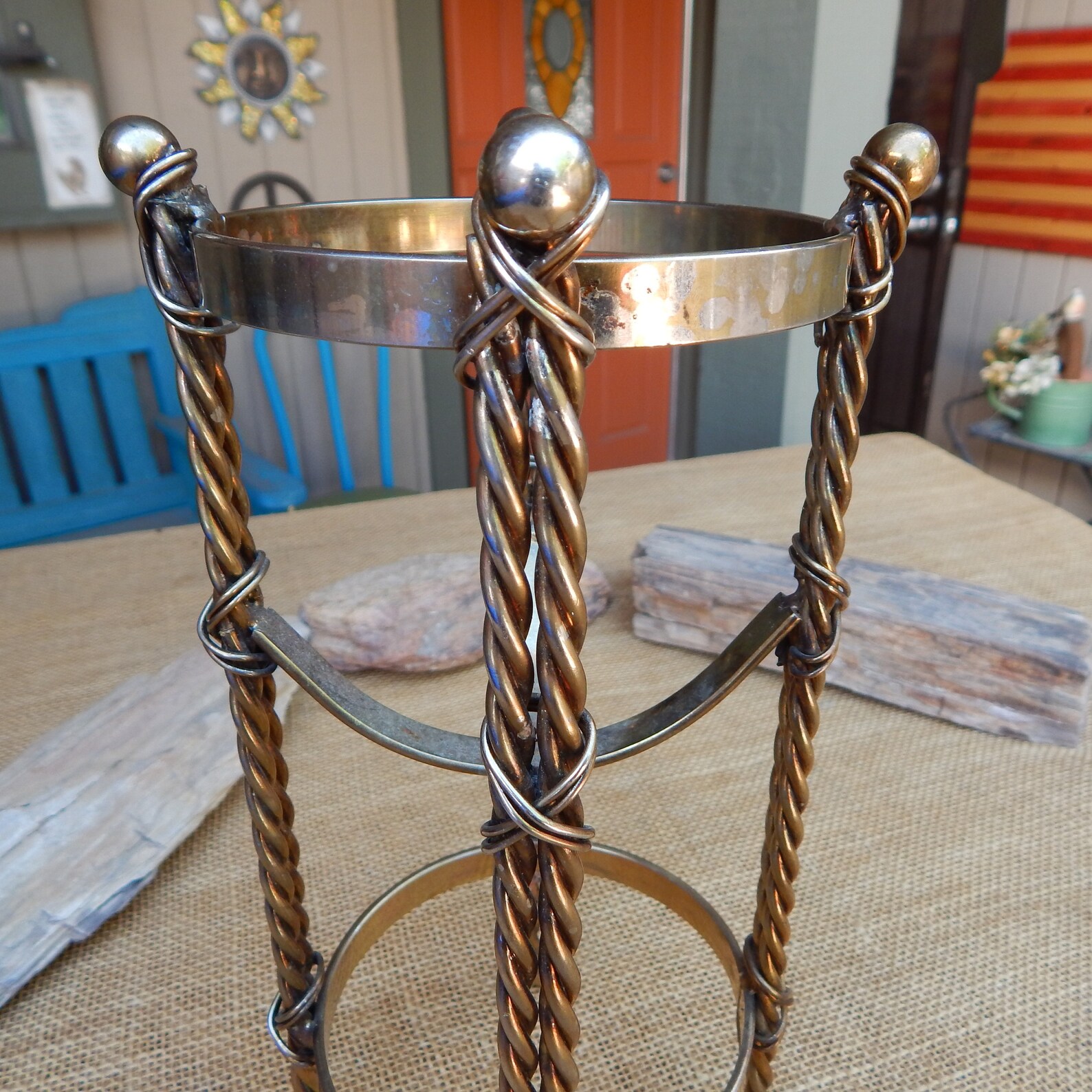 Twisted Rope Candle Stand Antique Brass Finish Candle Stand or Orb ...