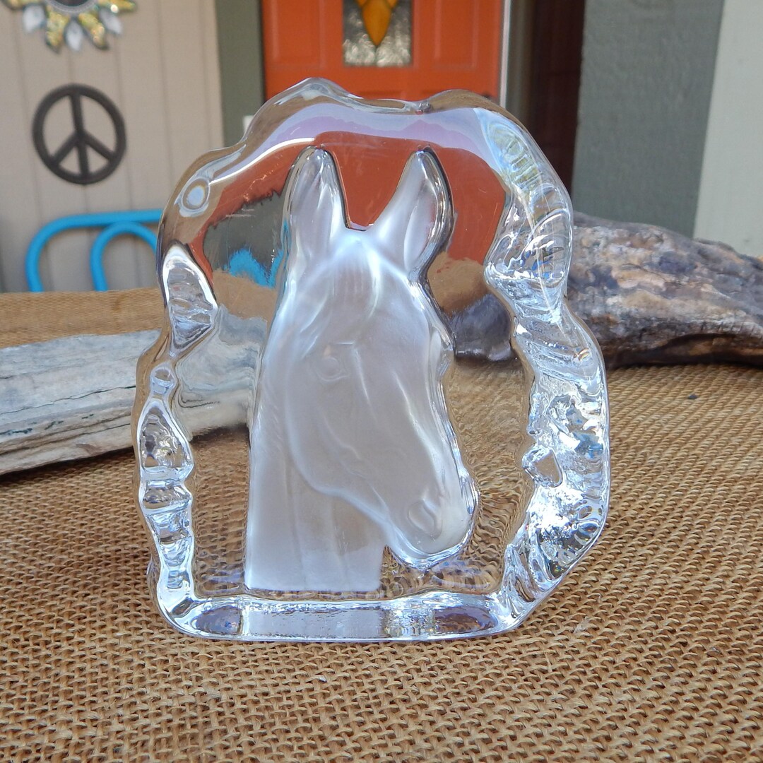 Vintage Lead Crystal Horse Profile Paperweight ~ Cristal D' Arques of ...