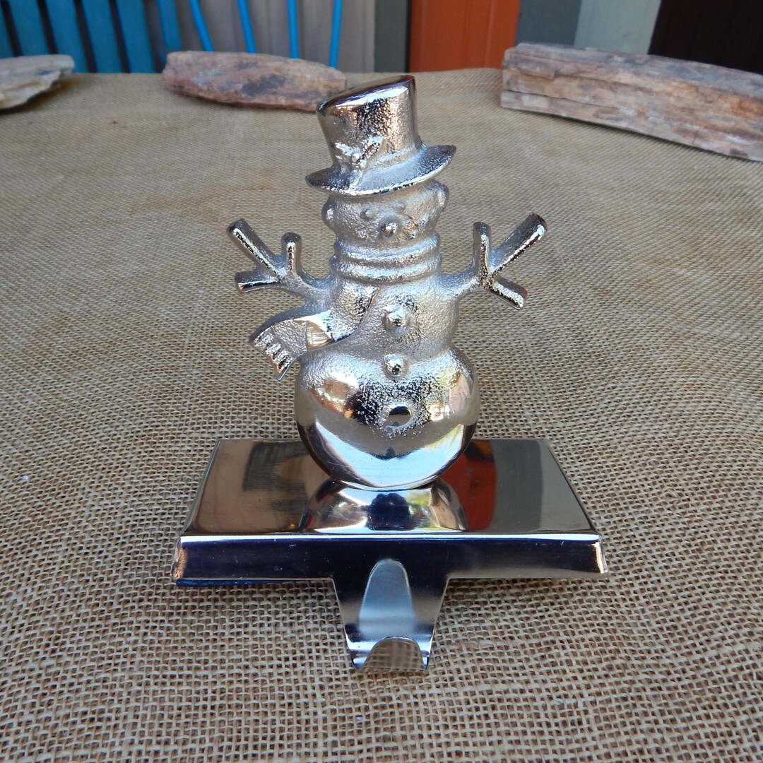 Vintage Silver Metal Snowman Stocking Holder ~ Two Texture Metal ...