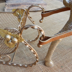 Gold Glitter Reindeer With Metal Sleigh / Large Reindeer Sleigh Holiday ...