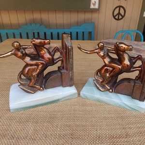 Artemetalica Woman Bucking Bronco Rider Bookends ~ Green Banded Onyx ...