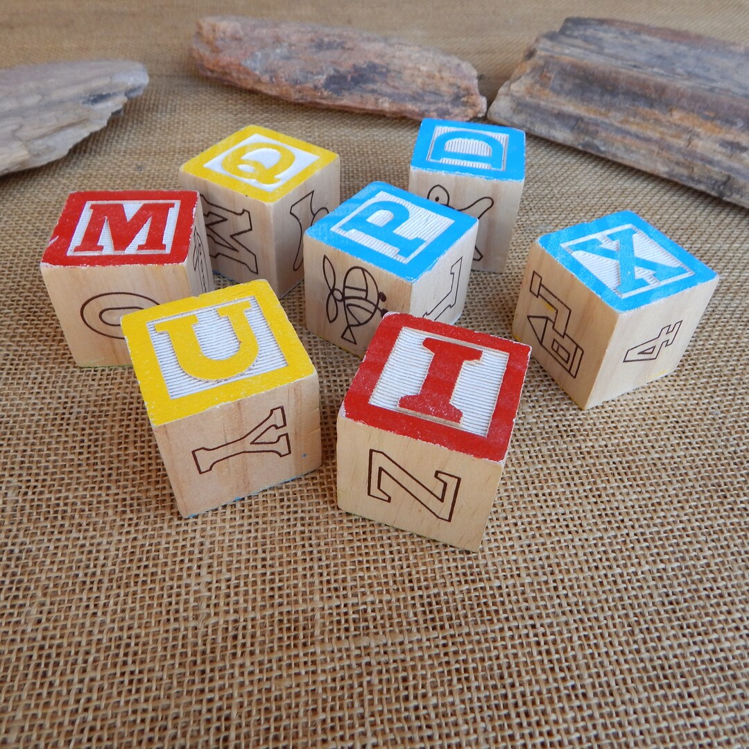 7 Solid Wood ABC Blocks ~ Seven 1 3/4" X 1 3/4" Wood ABC Blocks ~ Wood ...
