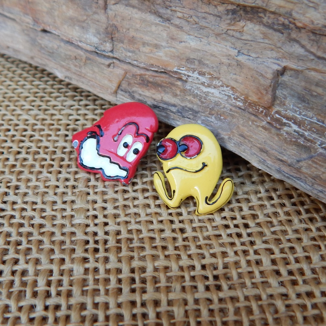 Authentic Original 1980 Red Eyed Pac Man Pin and Red Ghost Pin ~ Metal ...