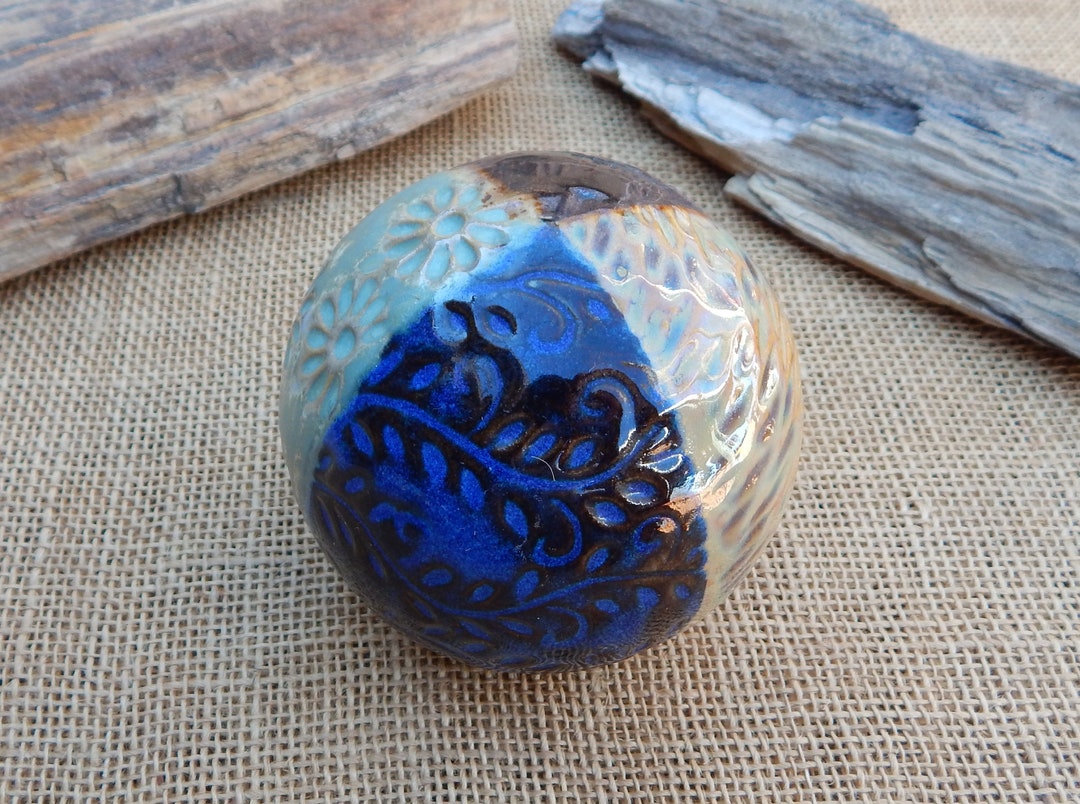 Decorative Ceramic Orb / Solid Pour Glazed Floral Ceramic Orb / 4 Panel ...