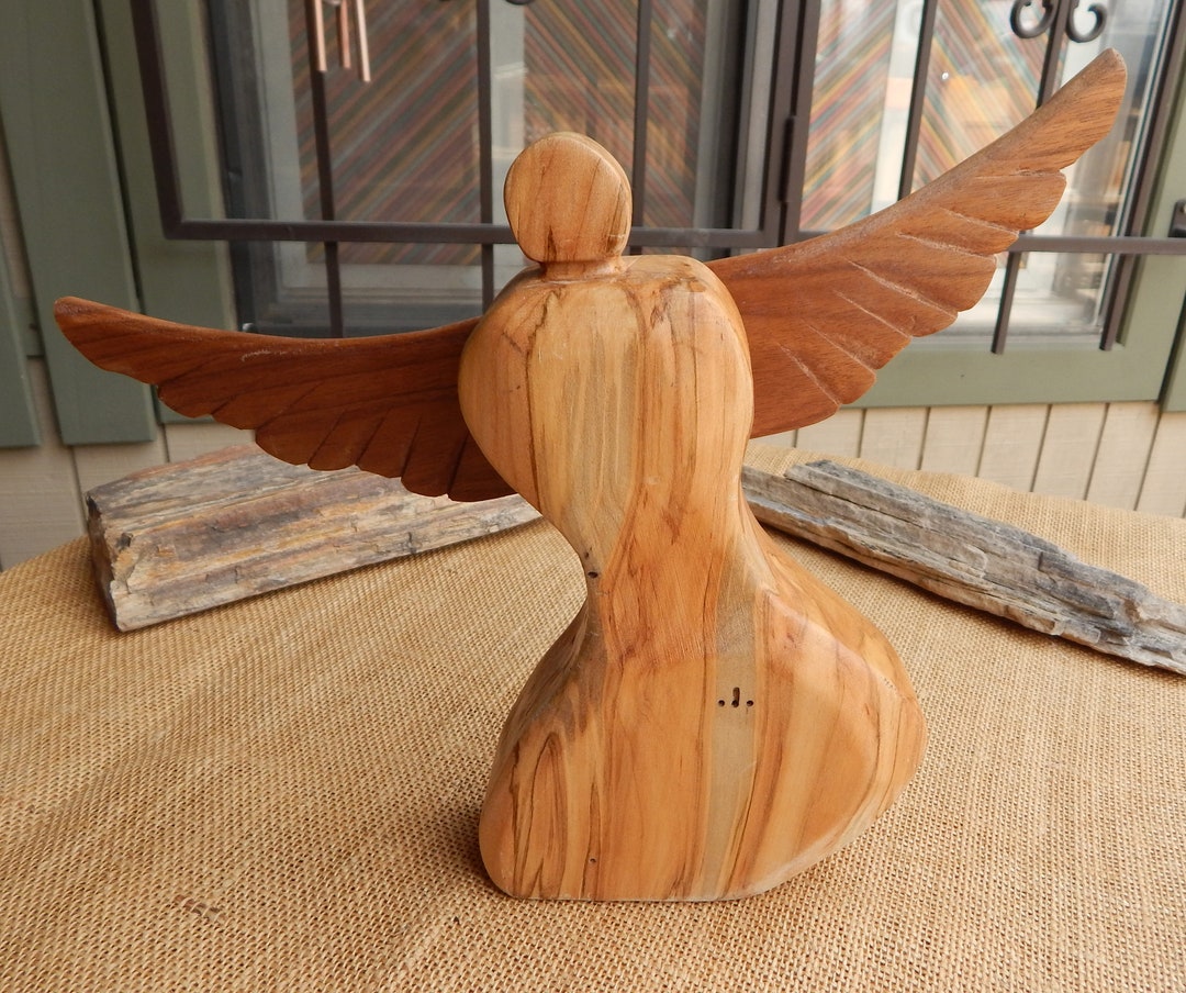 Primitive Solid Wood Angel / Large Handcrafted Primitive Style Solid ...