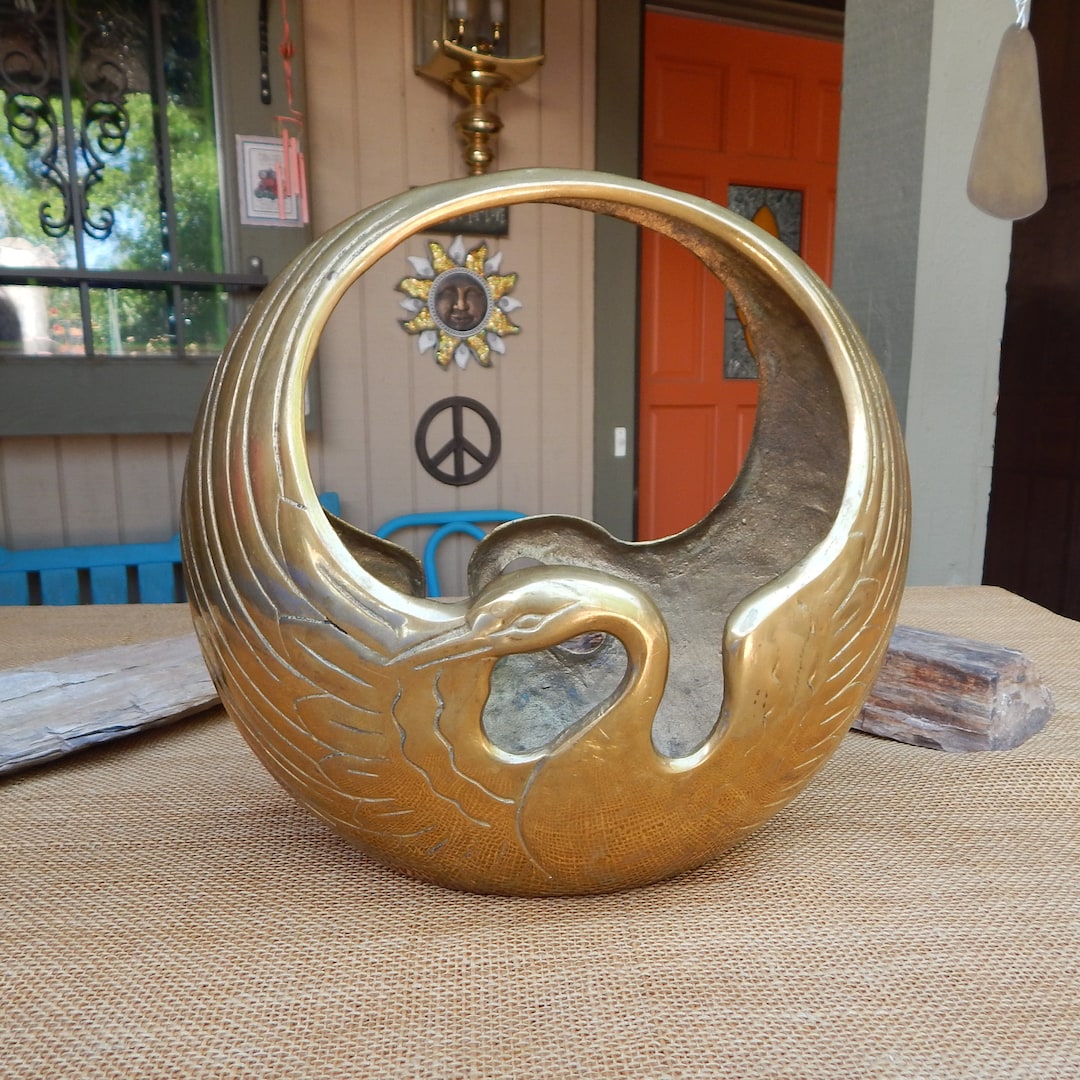 Large Solid Brass Swan Basket ~ Large Solid Brass Crane Basket ~ Korean ...