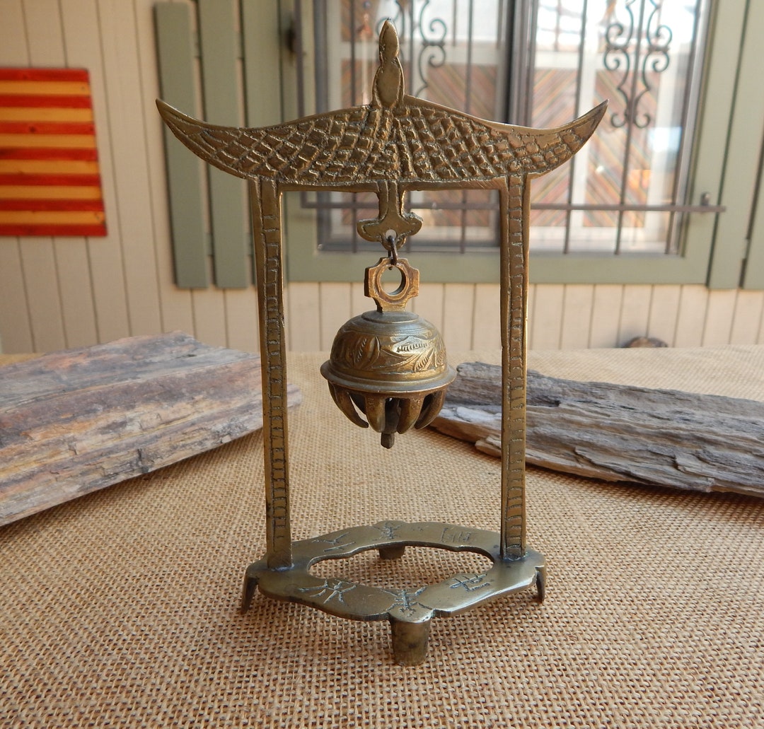 Chinese Brass Elephant Claw Bell on Pagoda Style Stand / Solid Brass ...