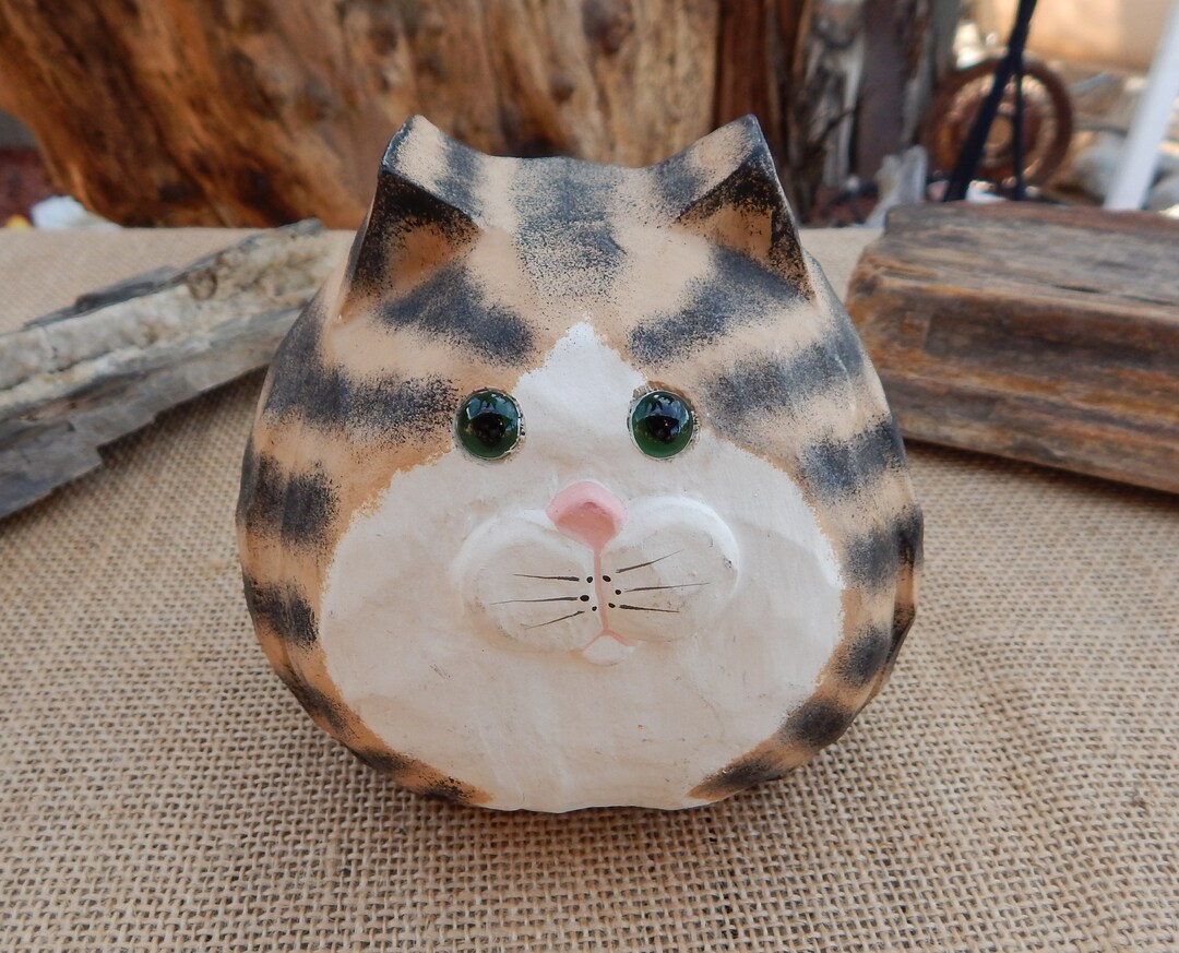 James Haddon Hand Carved Cat / James Haddon Green Eyed Striped Cat ...